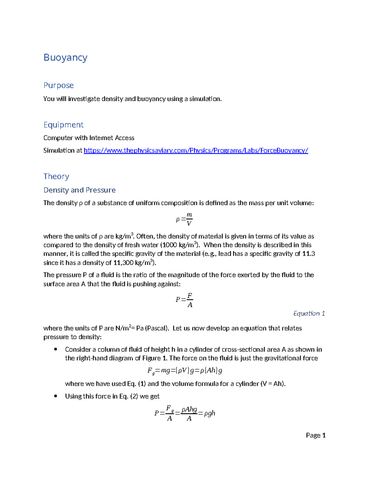 Lab 8 - Buoyancy Investigation: Density & Pressure Analysis - Studocu