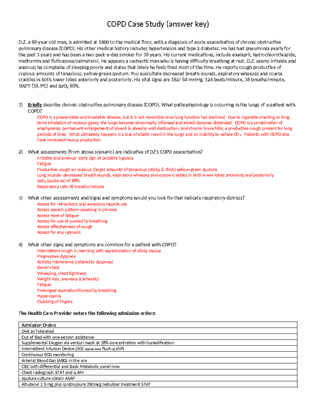 COPD Case Study Key Answers - Nursing Perspectives & Interventions - Studocu
