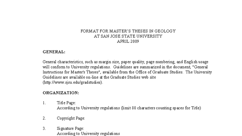 SJSU Geology Thesis Formatting Guidelines - April 2009 - Studocu