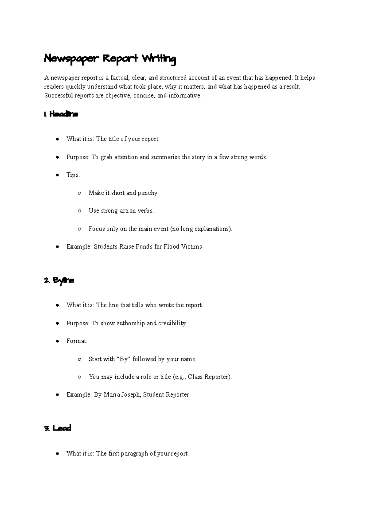 Newspaper Report Writing Guide: Key Elements & Structure - Studocu