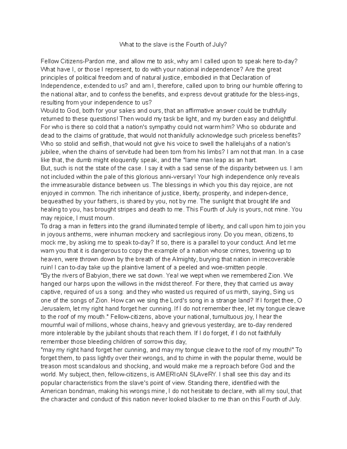 Frederick Douglass: "What to the Slave is the Fourth of July?" Analysis ...