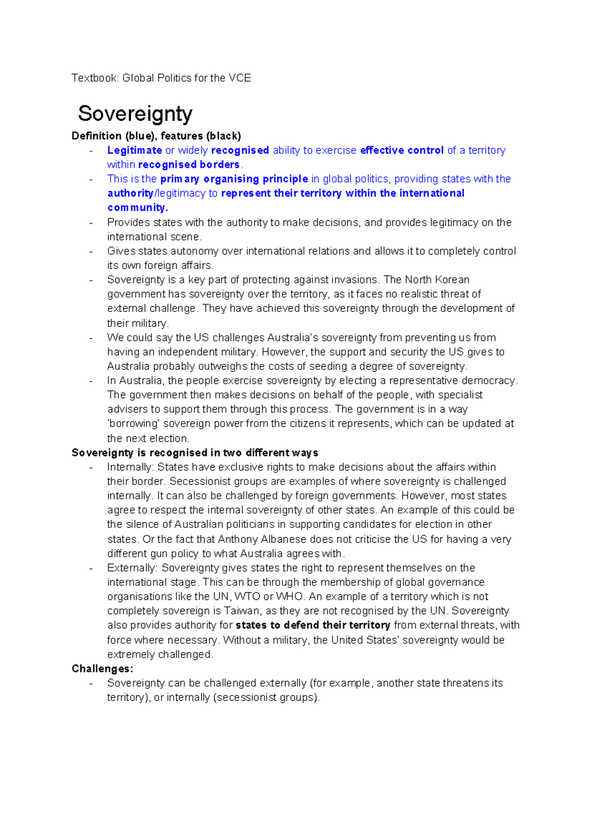 AOS2 Notes on Sovereignty, State Power, and Global Politics Insights ...