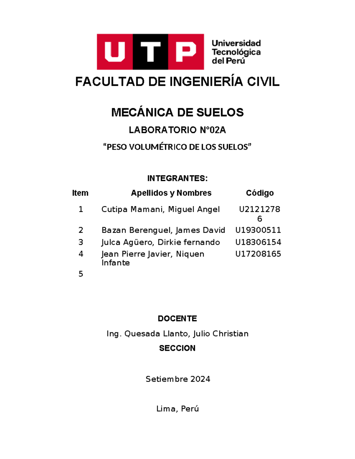 PESO Volumétrico DE LOS Suelos LB2A - FACULTAD DE INGENIERÍA CIVIL ...