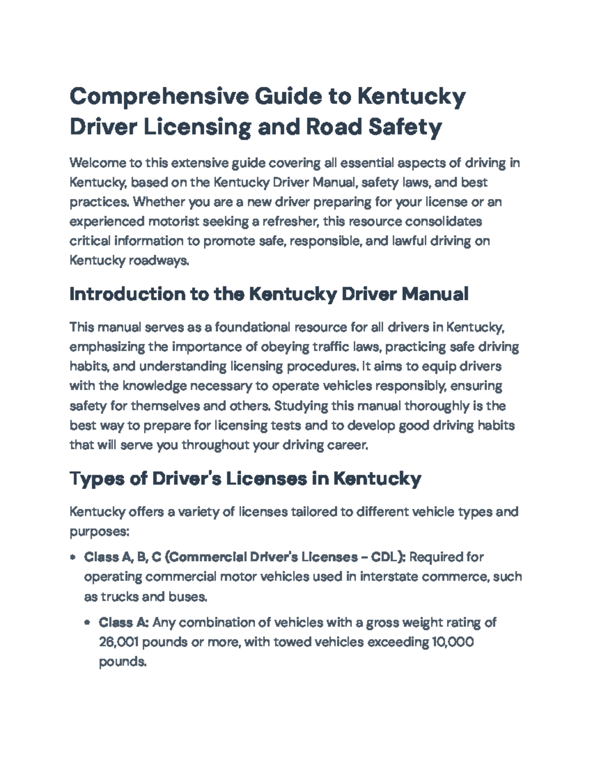 Comprehensive Guide to KY Driver Education & Road Safety Laws - Studocu