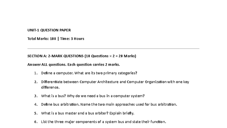 AKTU Computer Architecture & Bus Systems Question Paper - Studocu