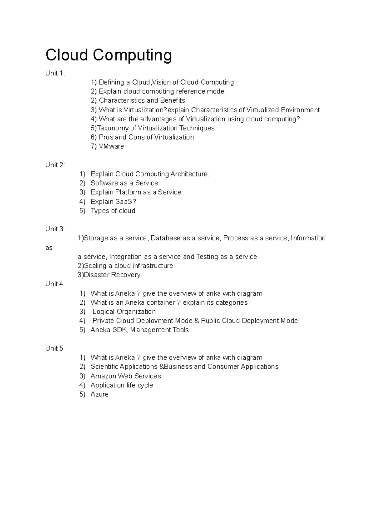CC Cloud Computing Study Questions & Topics Overview - Studocu