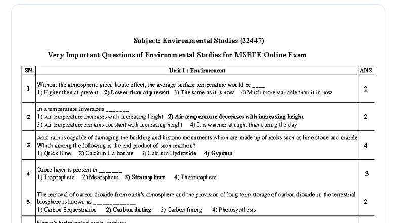 Environmental Studies (22447) Important Questions for MSBTE Exam - Studocu