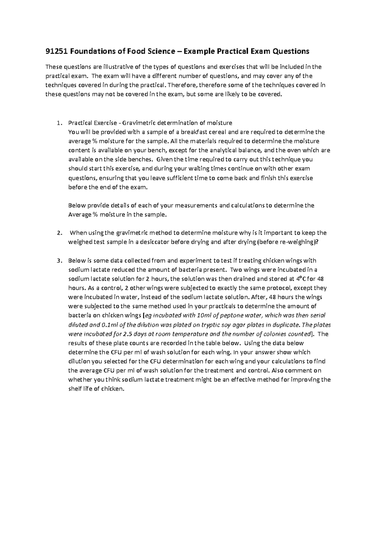 91251 Foundations of Food Science Practical Exam Questions - Studocu