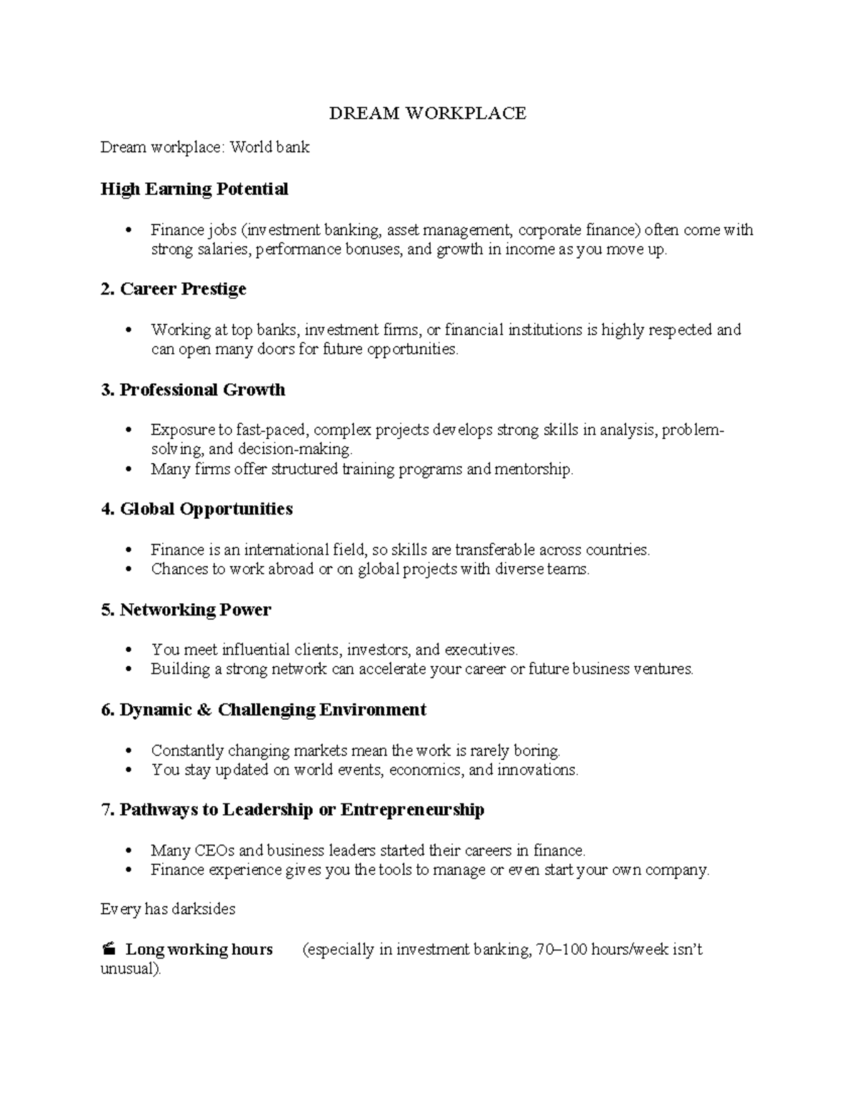 DREAM WORKPLACE: High Earning Potential in Finance Careers - Studocu