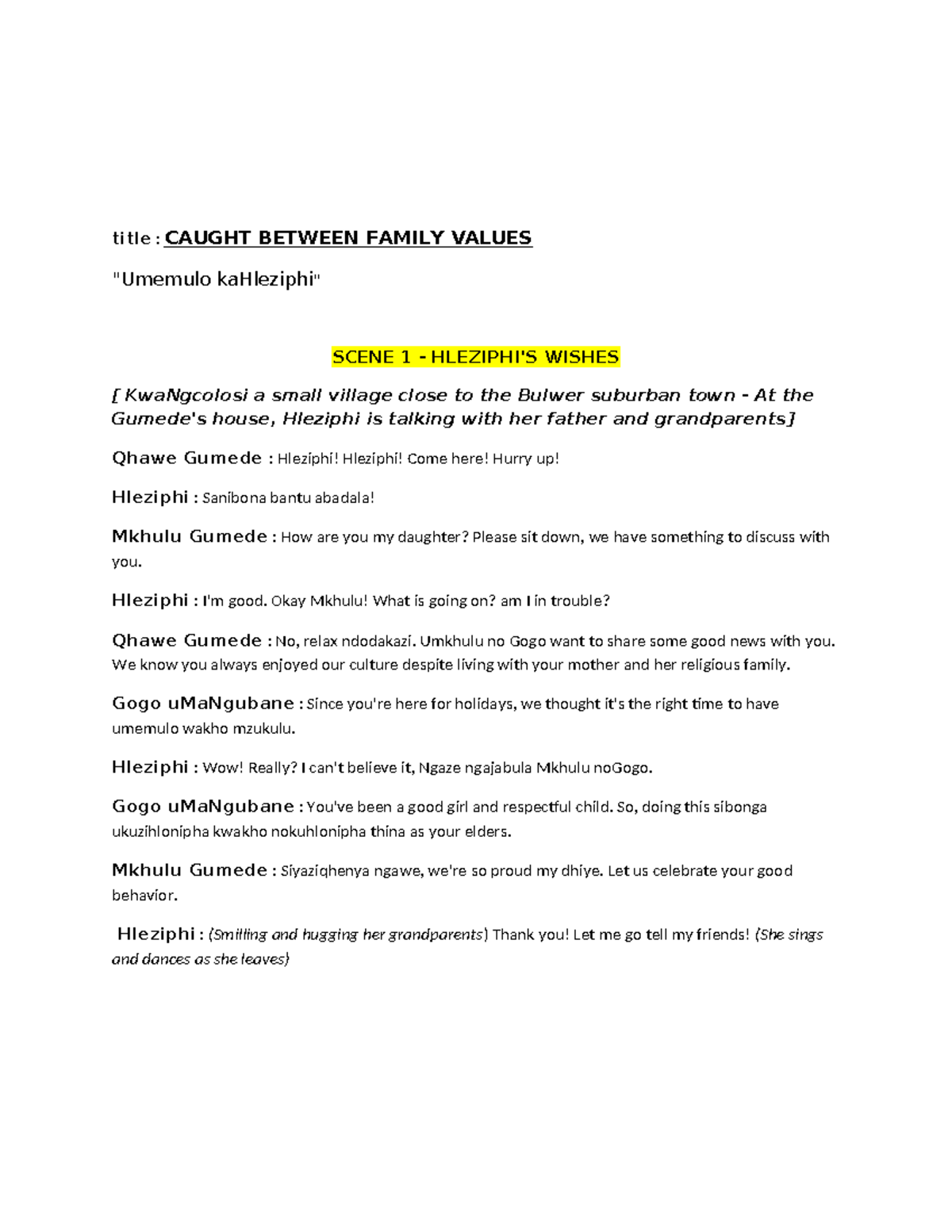 Grade 7 T3 CA Drama: "Caught Between Family Values" Play Script - Studocu