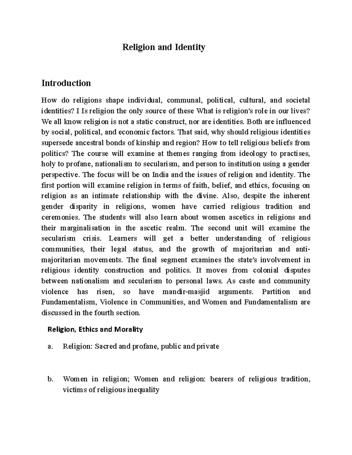 Religion and Identity - Lecture notes 8 - Religion and Identity ...