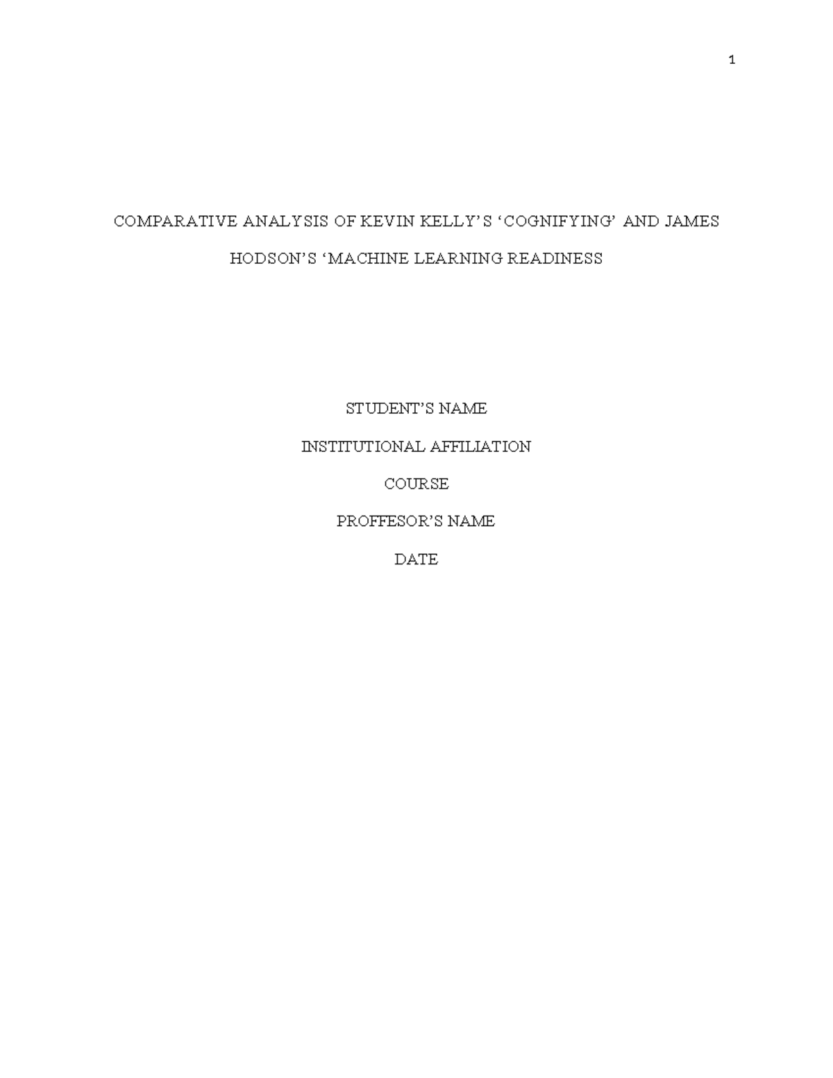 1 COMPARATIVE ANALYSIS OF AI READINESS: KELLY VS. HODSON - Studocu
