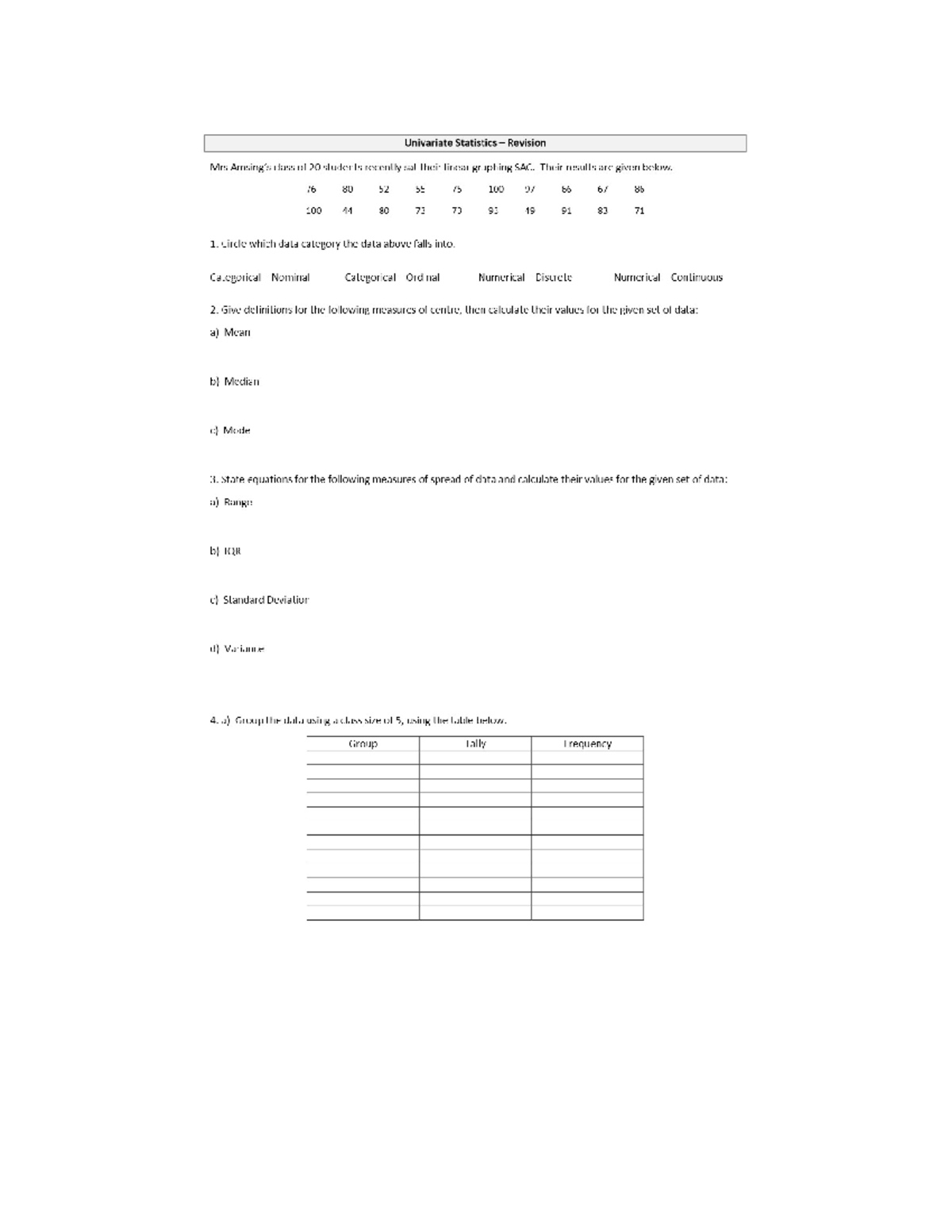 Univariate Statistics Revision - General Maths Unit 1 Exam Prep - Studocu