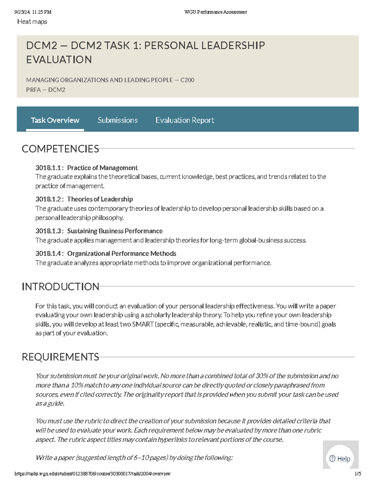 C200 DCM 2 Task 1: Personal Leadership Evaluation Rubric - Studocu