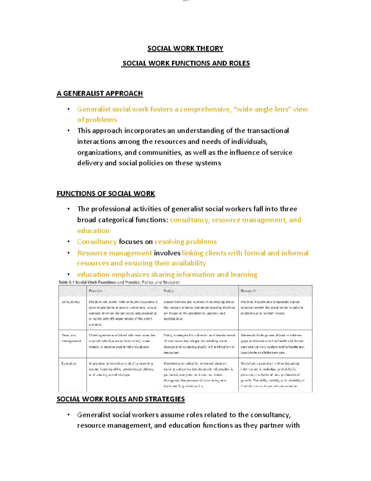 MWT110 - Comprehensive Notes on Social Work Theory and Functions - Studocu