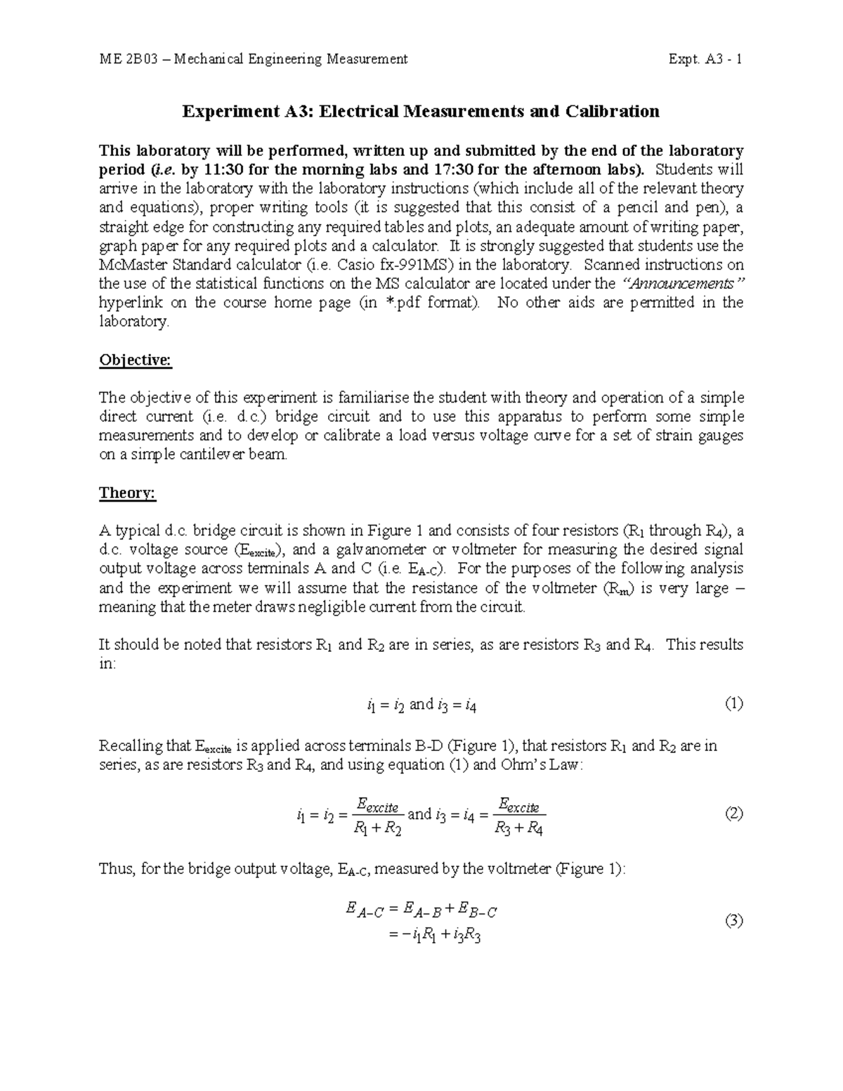 A3 Electrical Measurements Lab Manual: D.C. Bridge Experiment Guide ...
