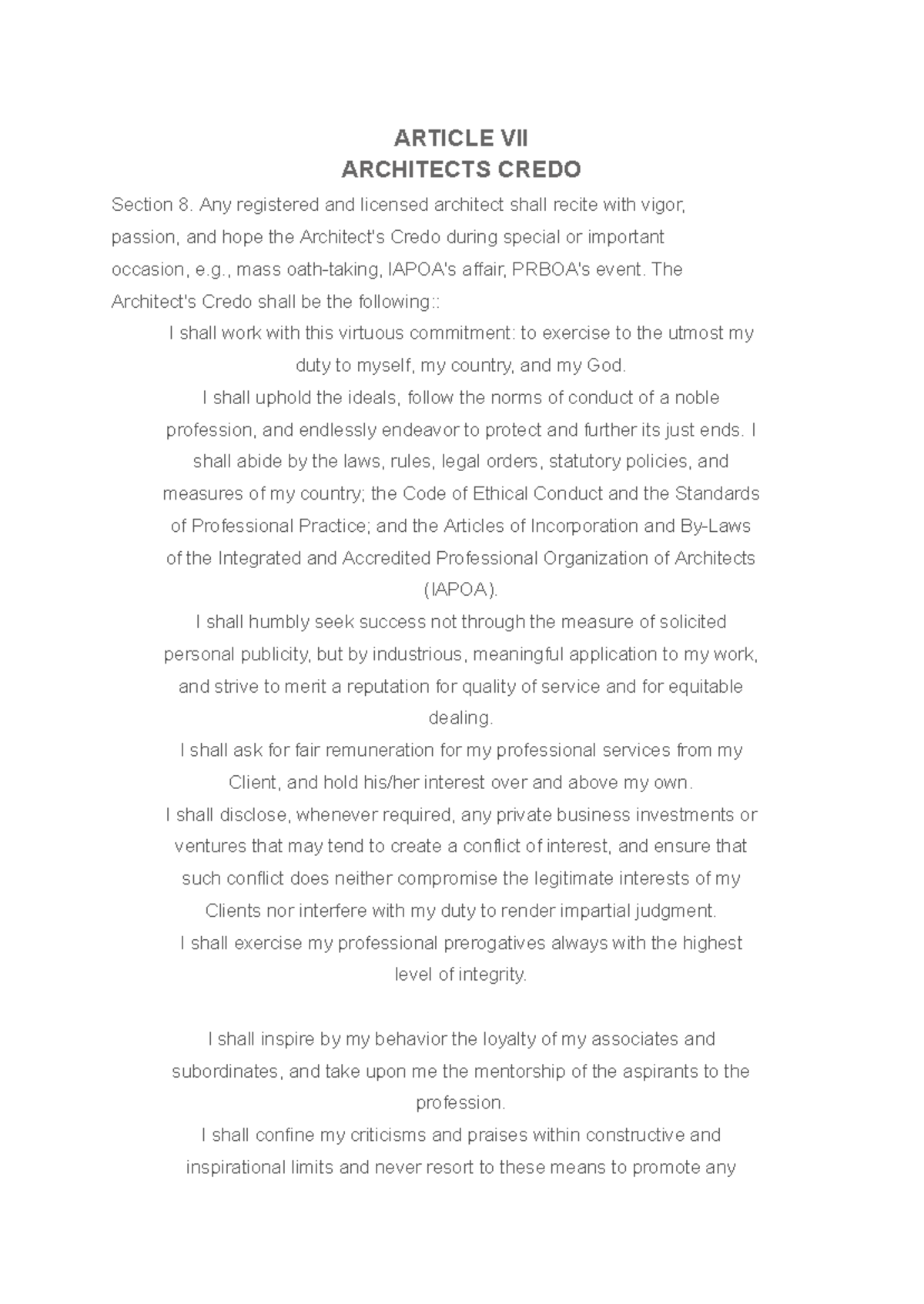 Architects Credo: Ethical Standards and Professional Integrity - Studocu