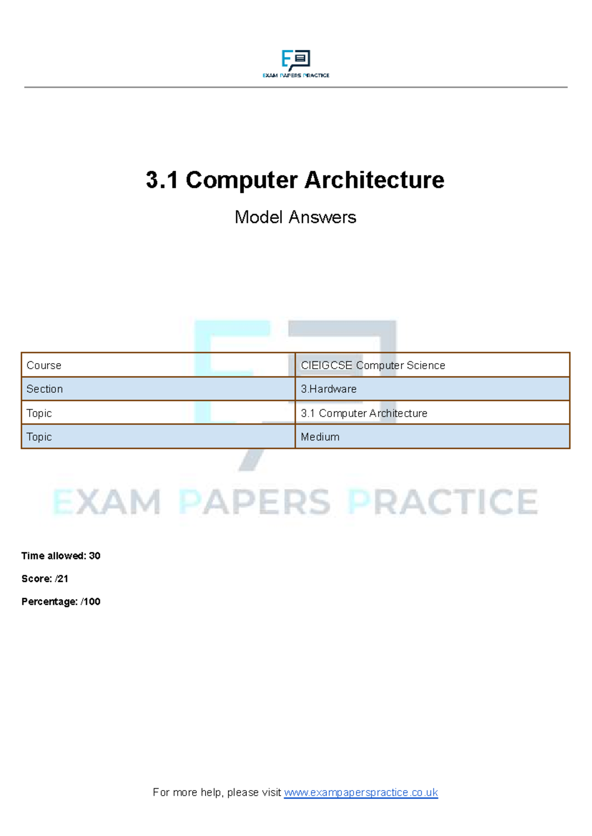 3.1 Computer Architecture Model Answers - CIEIGCSE Comp Sci - Studocu