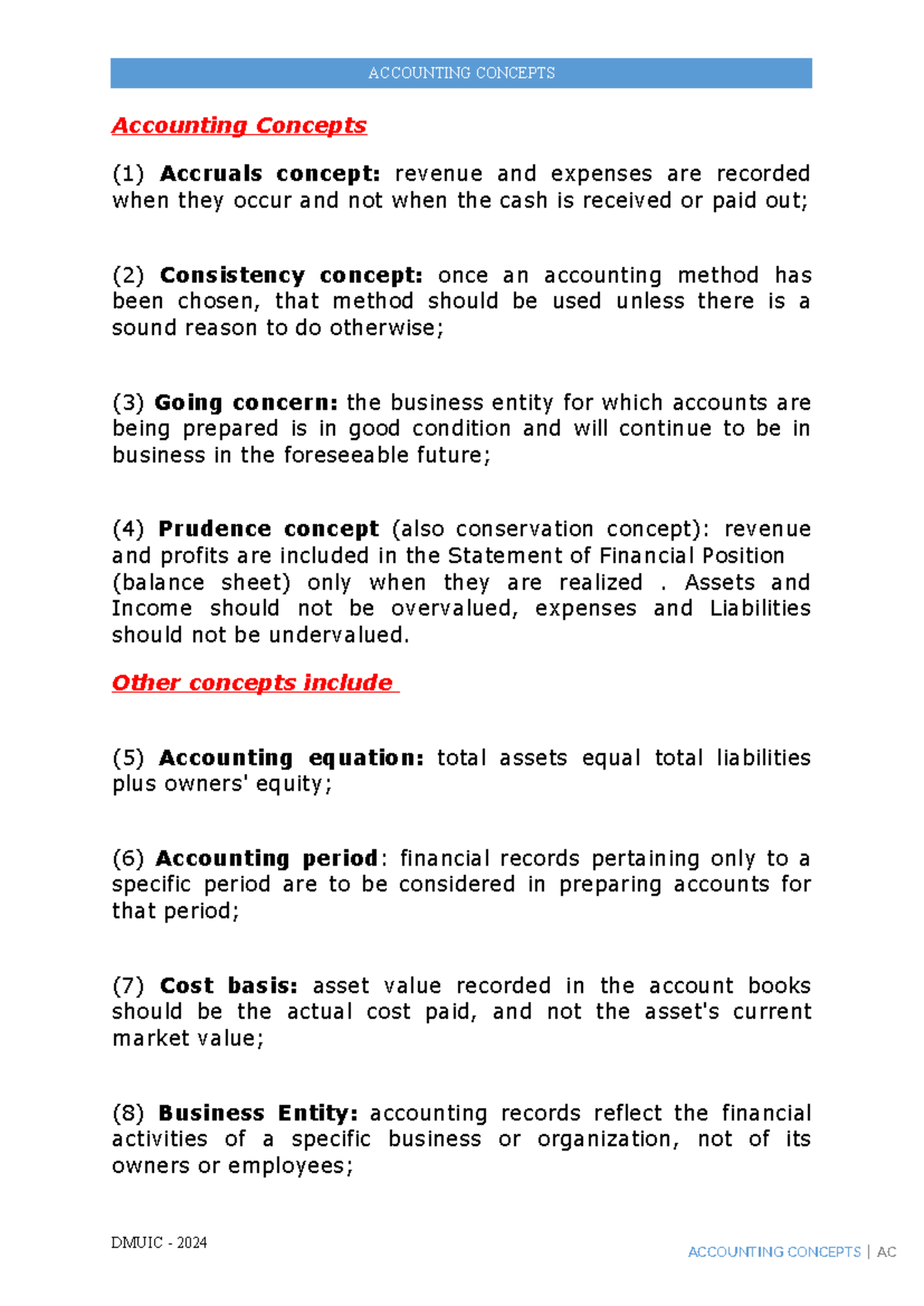 DMUIC 2024 Accounting Concepts Overview and Key Principles - Studocu