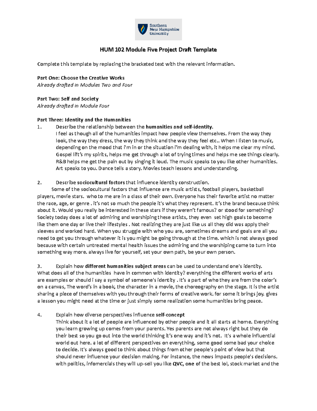 HUM 102 Module 5 Project Draft: Exploring Identity & Society - Studocu