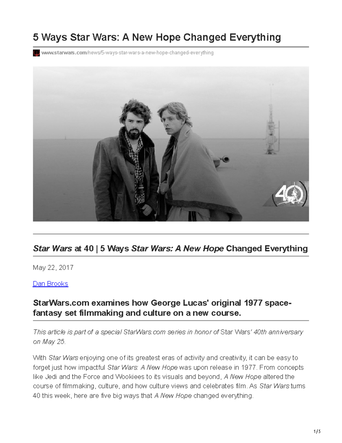 5 Ways Star Wars: A New Hope Changed Filmmaking & Culture - Studocu