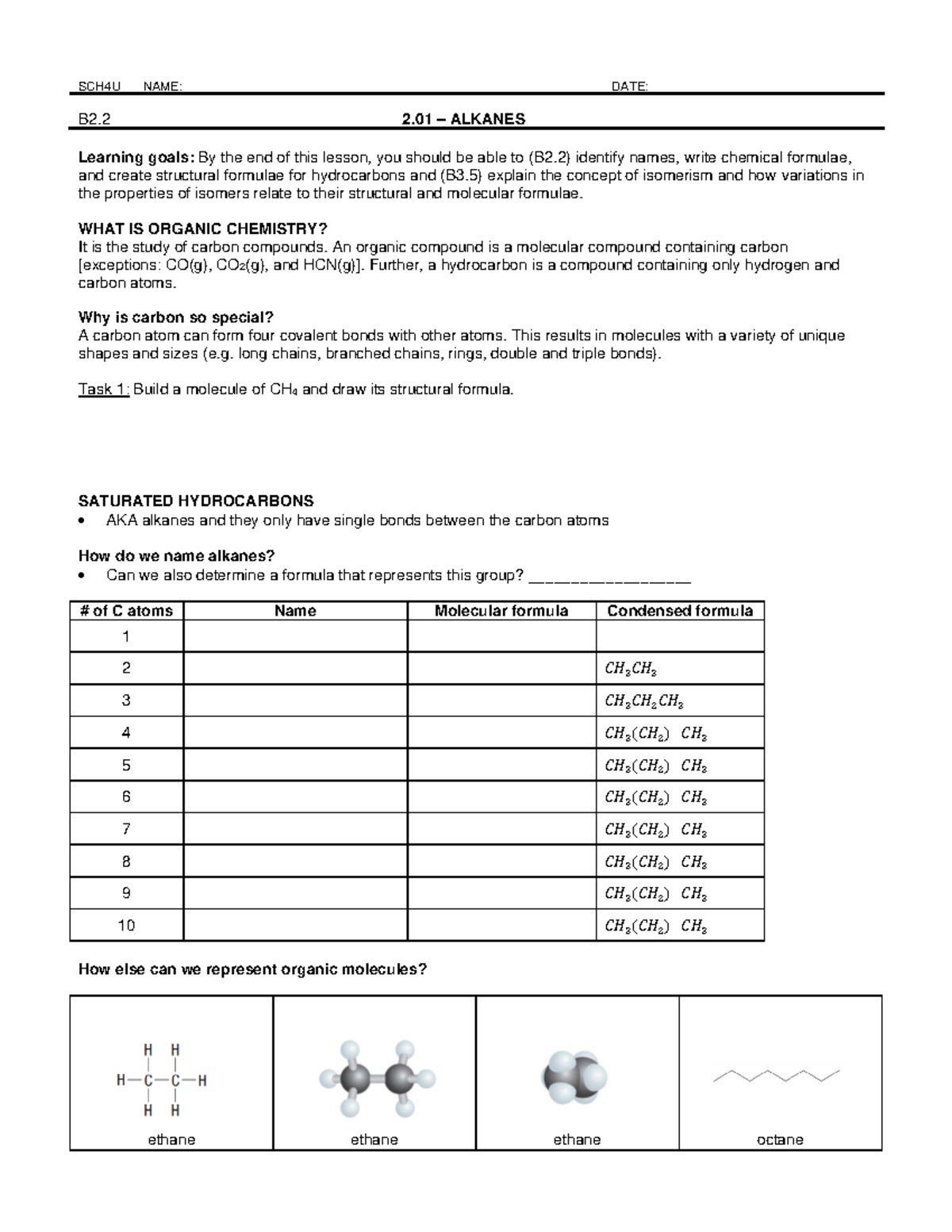 SCH4U Lesson 2.01: Understanding Alkanes and Isomerism - Studocu