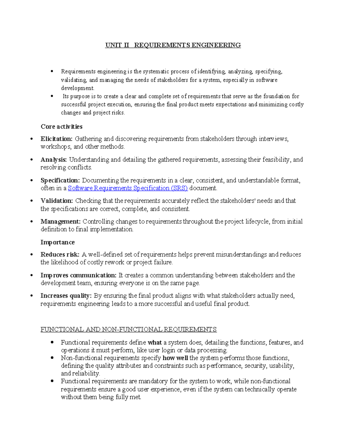UNIT II: Comprehensive Guide to Requirements Engineering - Studocu