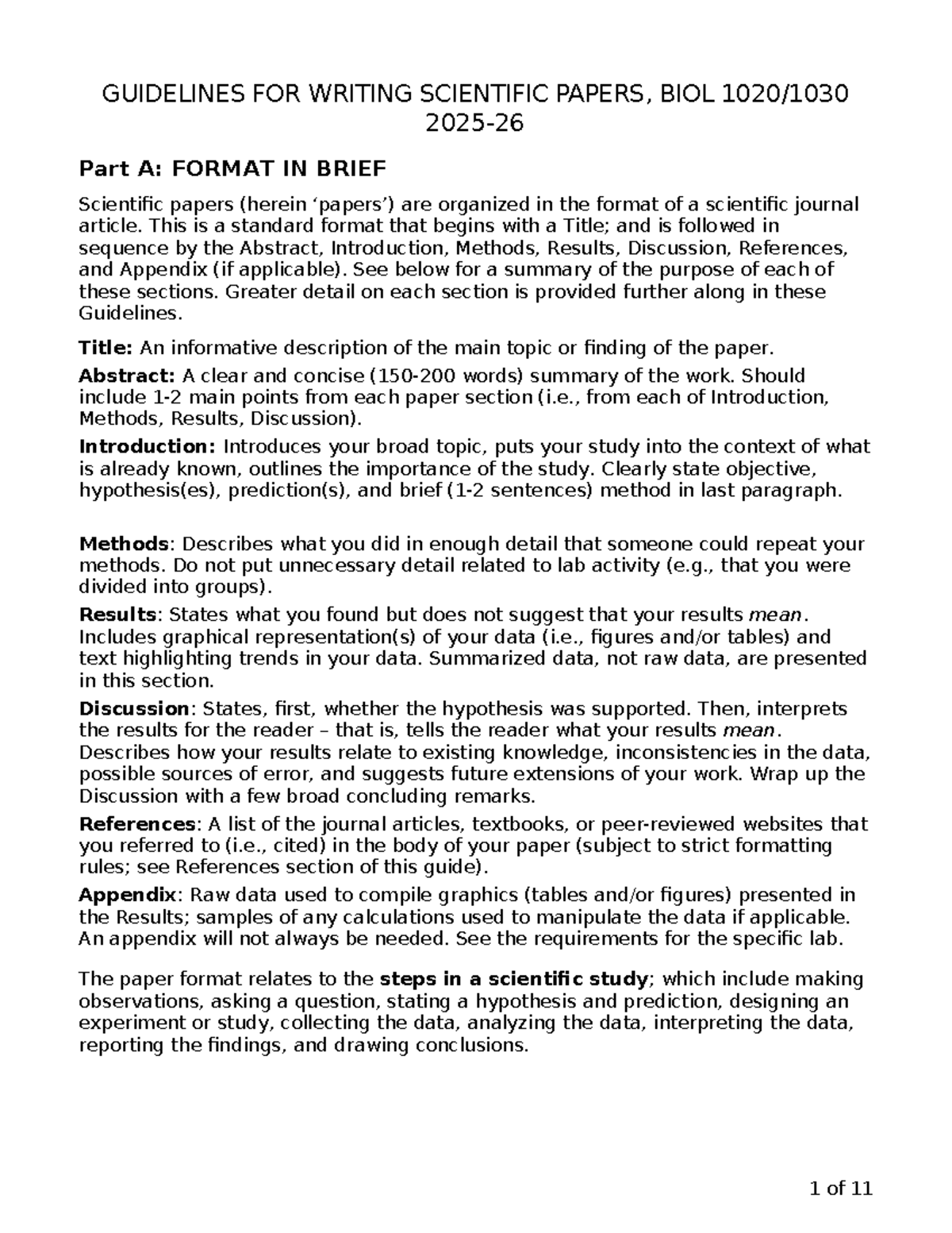 BIOL 2025-26: Guidelines for Writing Scientific Papers - Final Exam ...