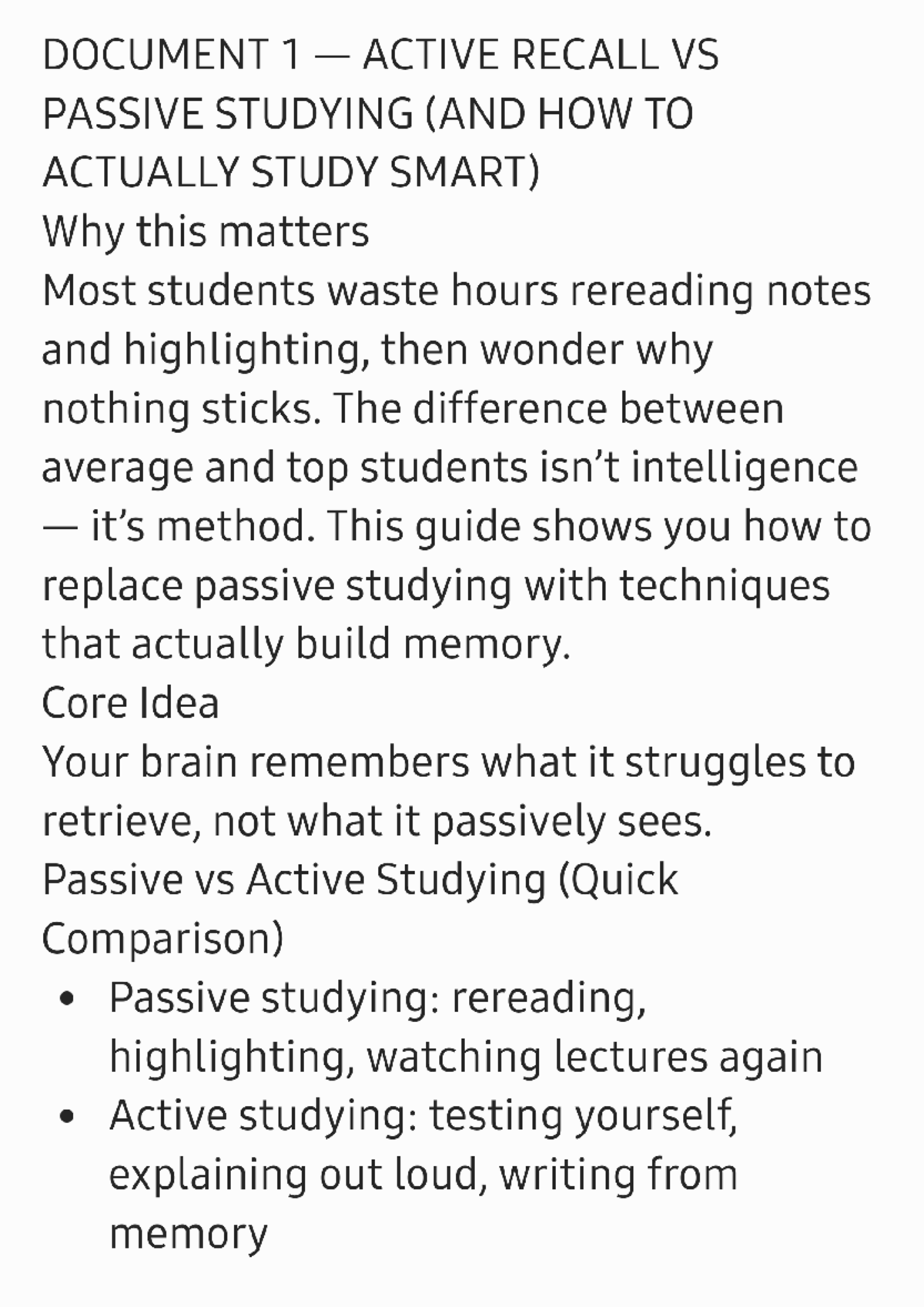 ACTIVE RECALL VS PASSIVE STUDYING: SMART STUDY TECHNIQUES - Studocu