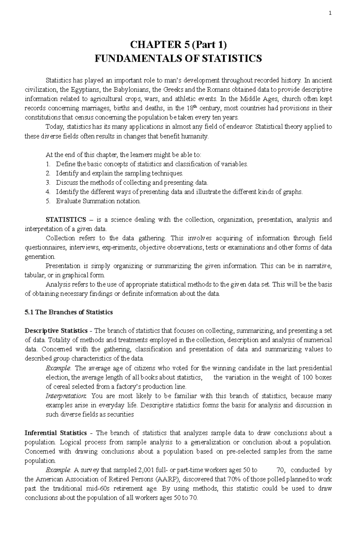 Fundamentals of Statistics (STA101) - Chapter 5 Overview and Concepts ...