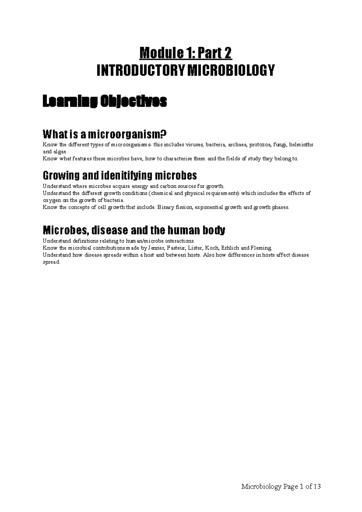 Module 1: Introductory Microbiology - Key Concepts and Learning ...
