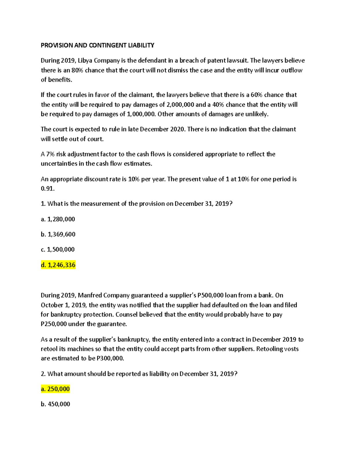 Provisions & Contingent Liabilities (Exam Prep: ACCT 301) - Studocu