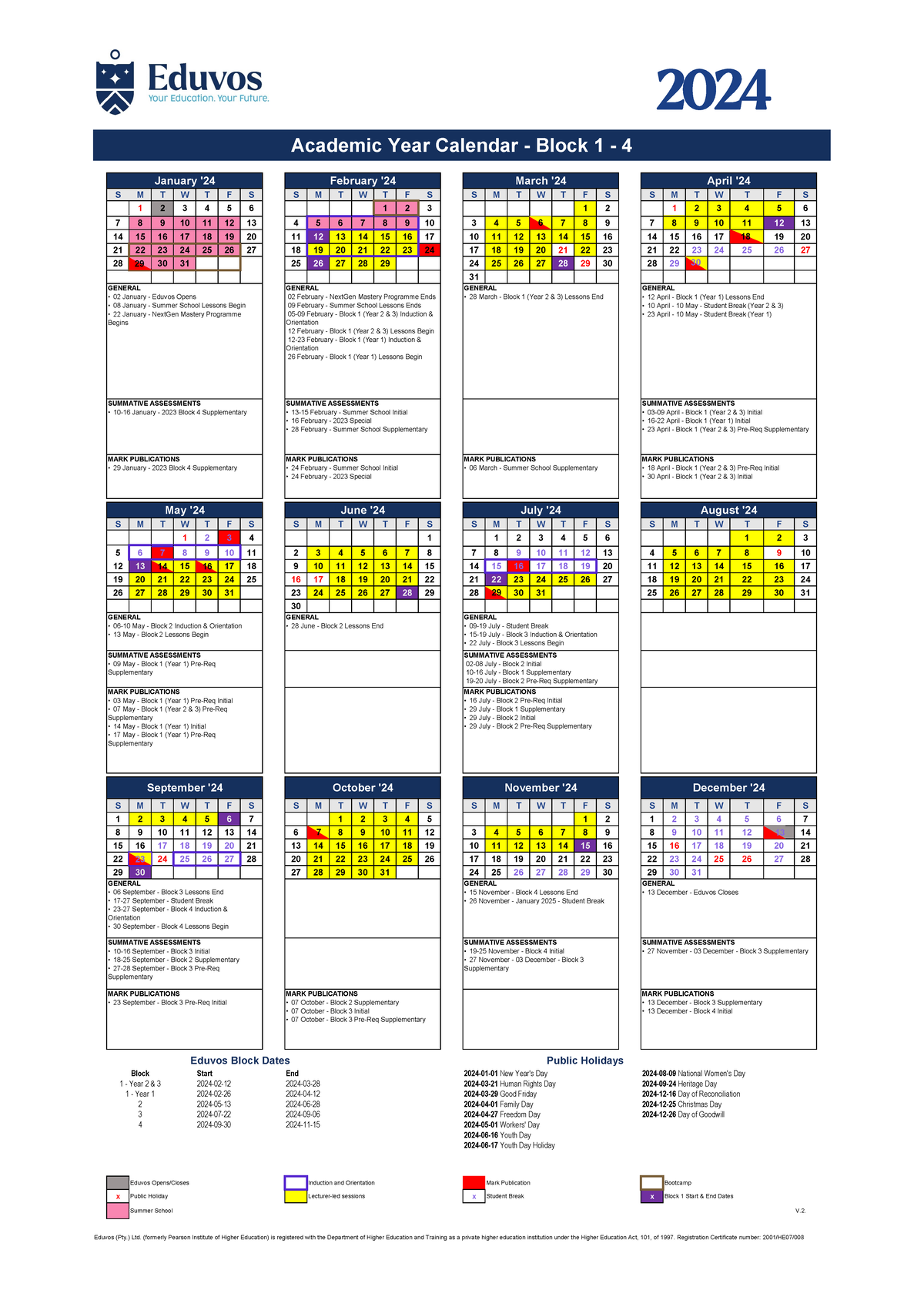 Eduvos Academic Calendar 2024: Year 1 to 3 Overview - Studocu
