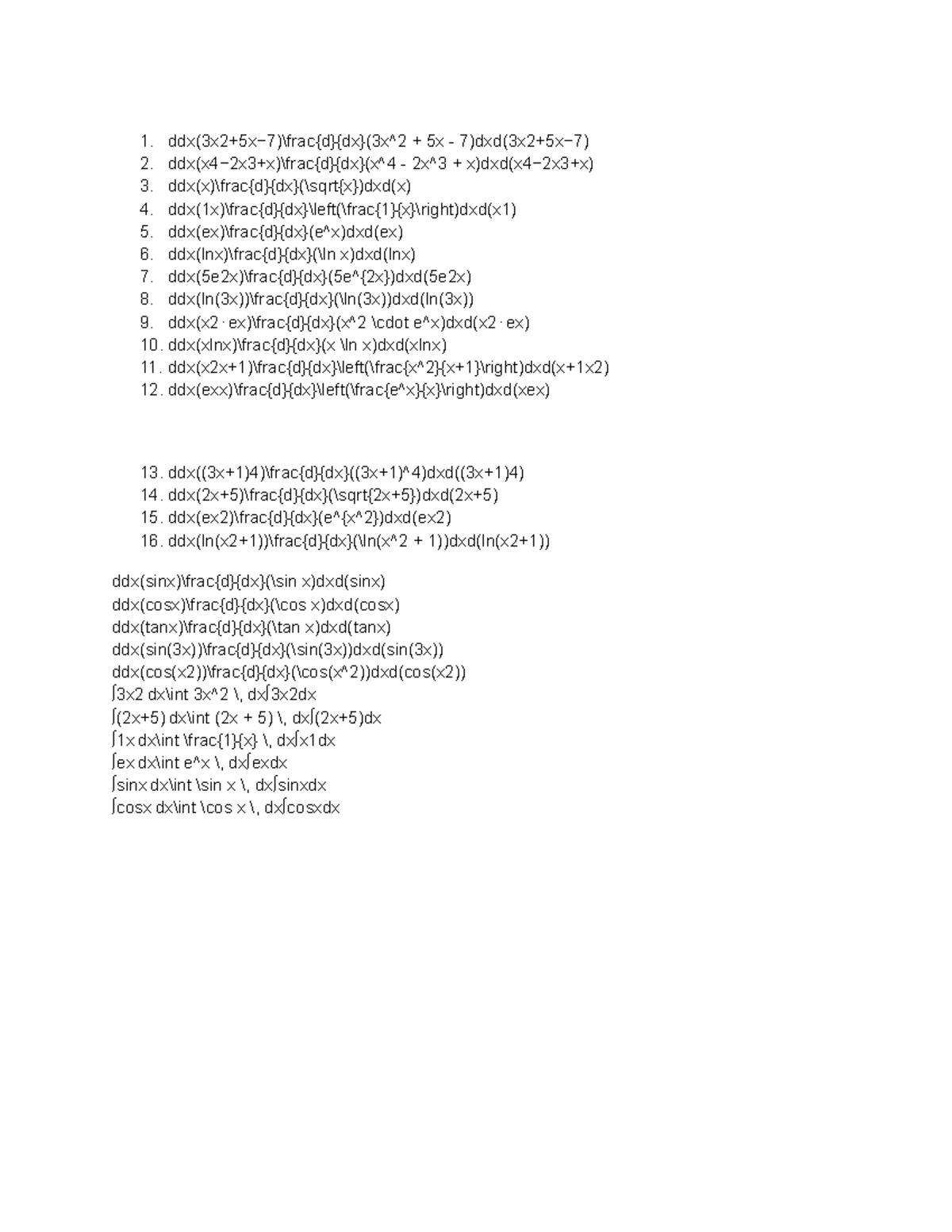 Calc questions - Math 1Ls3 - ddx ddx ddx ddx ddx ddx ddx ddx 9. ddx 10 ...