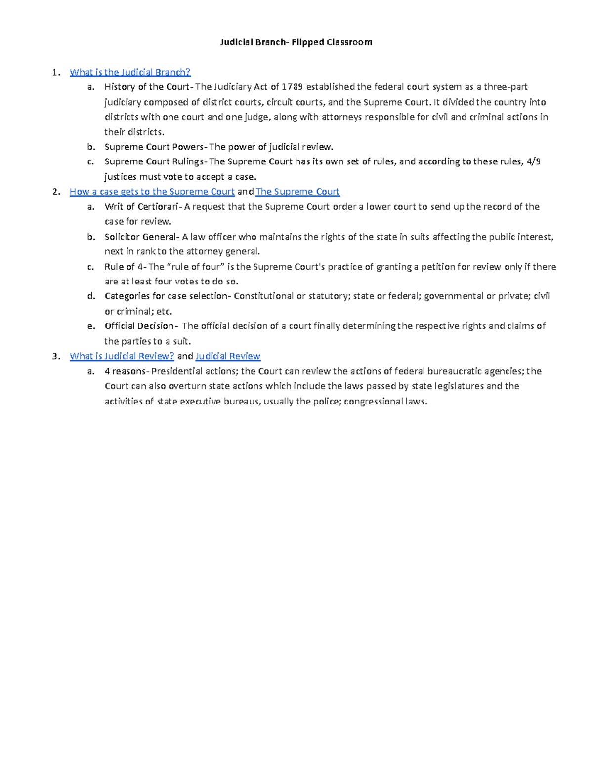 Judicial Branch Overview - Flipped Activity Document - Studocu