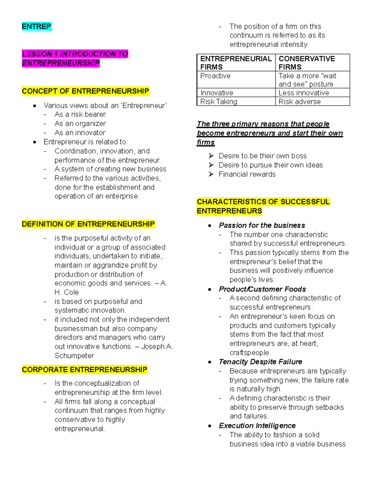 Entrep- Mastery- Reviewer - ENTREP LESSON 1 INTRODUCTION TO ...