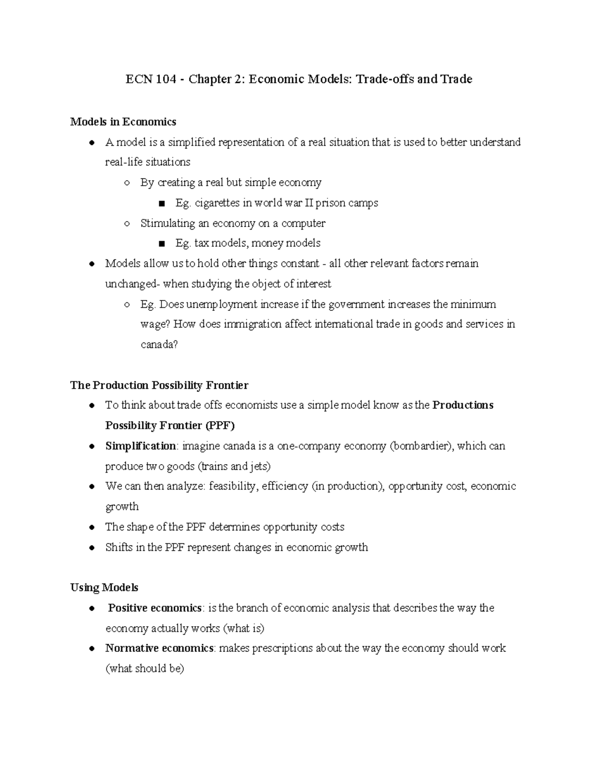 ECN 104 - Chapter 2: Economic Models, Trade-offs, and PPF Analysis ...