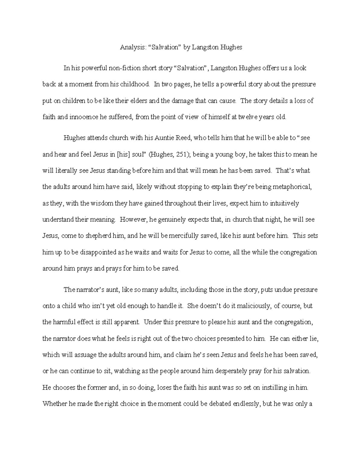 Analysis of "Salvation" by Langston Hughes (ENG 101) - Studocu