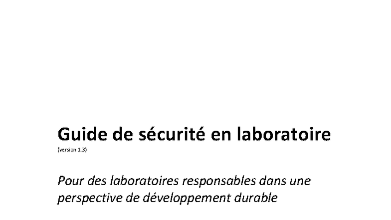 Guide de Sécurité en Laboratoire - Version 1.3 - Université Laval - Studocu