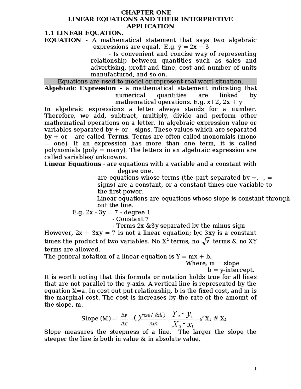 MGMT2131-I maths - Good idea for students - CHAPTER ONE LINEAR ...