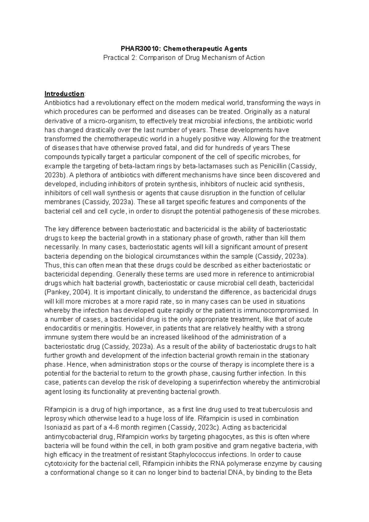 PHAR30010 - Practical 2 Report: Evaluation of Drug Mechanisms - Studocu