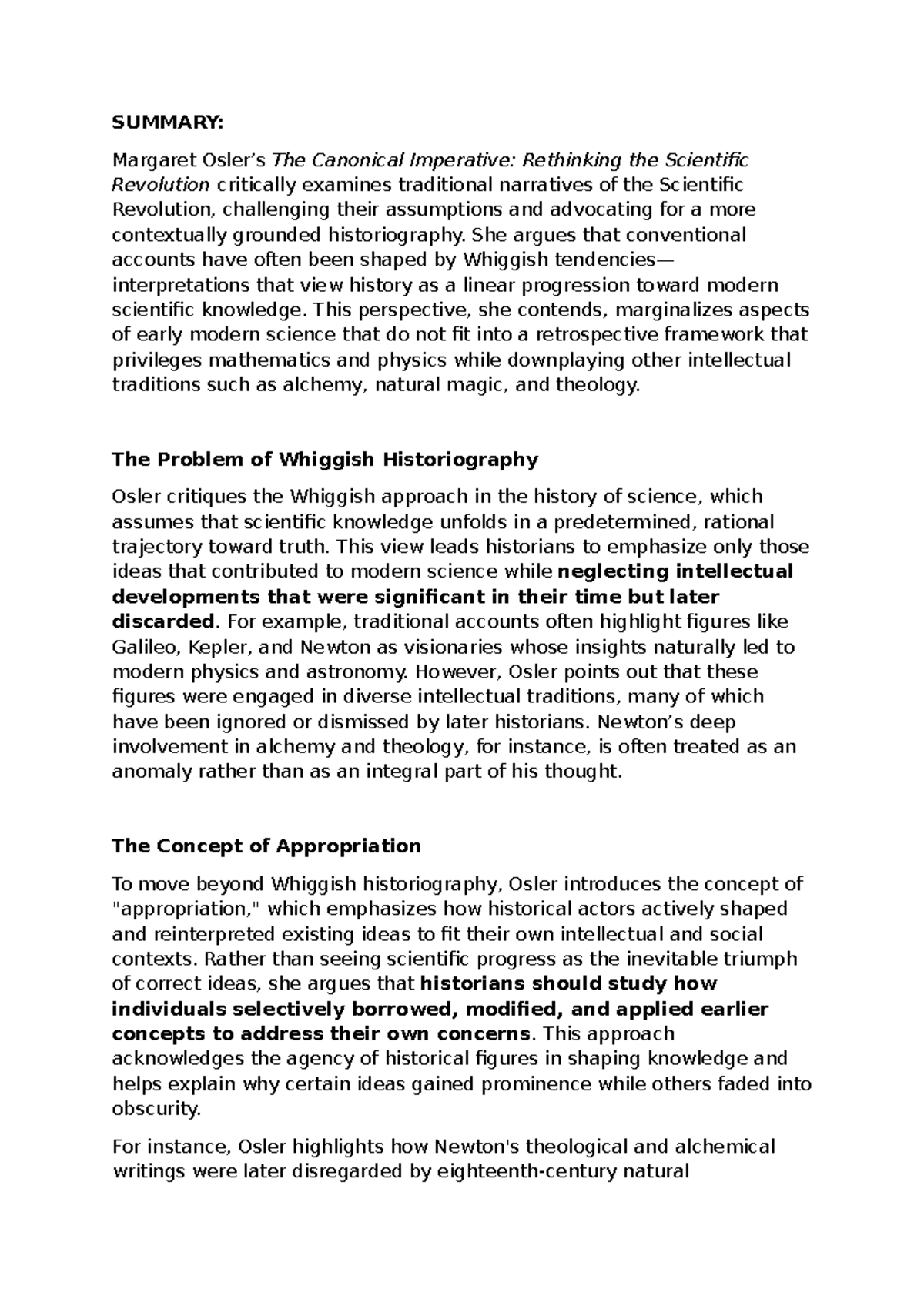 SUMMARY: Rethinking the Scientific Revolution - Insights from Osler's ...