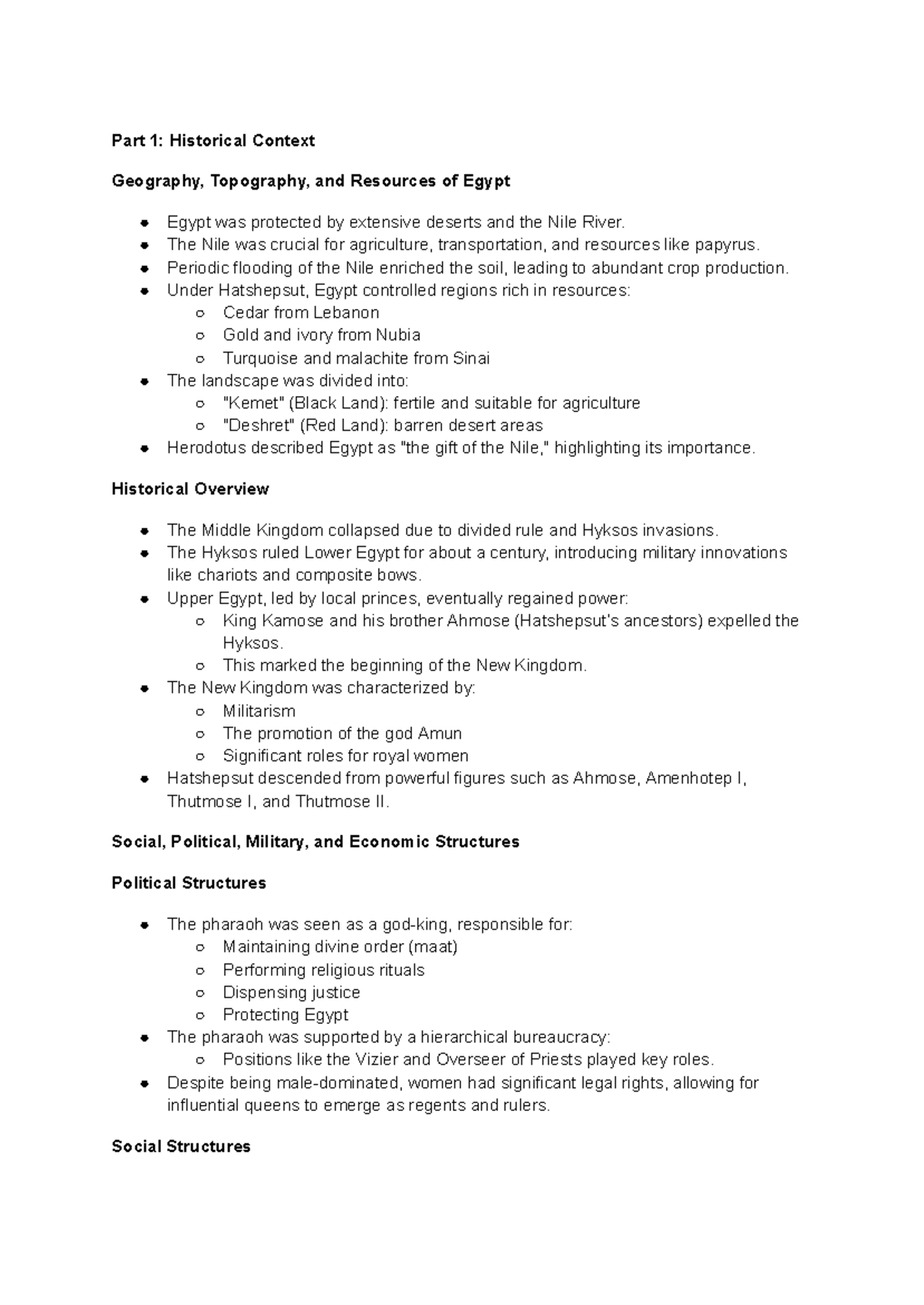 Hatshepsut condensed notes - Part 1: Historical Context Geography ...