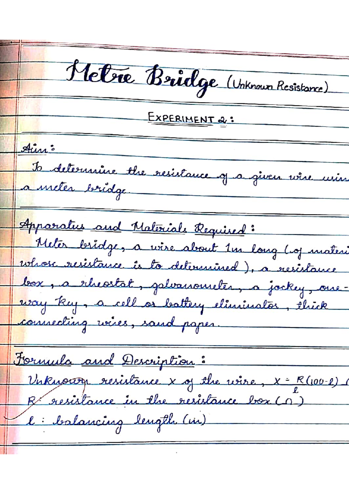 Metre Bridge Experiment 2: Determining Unknown Resistance - Studocu