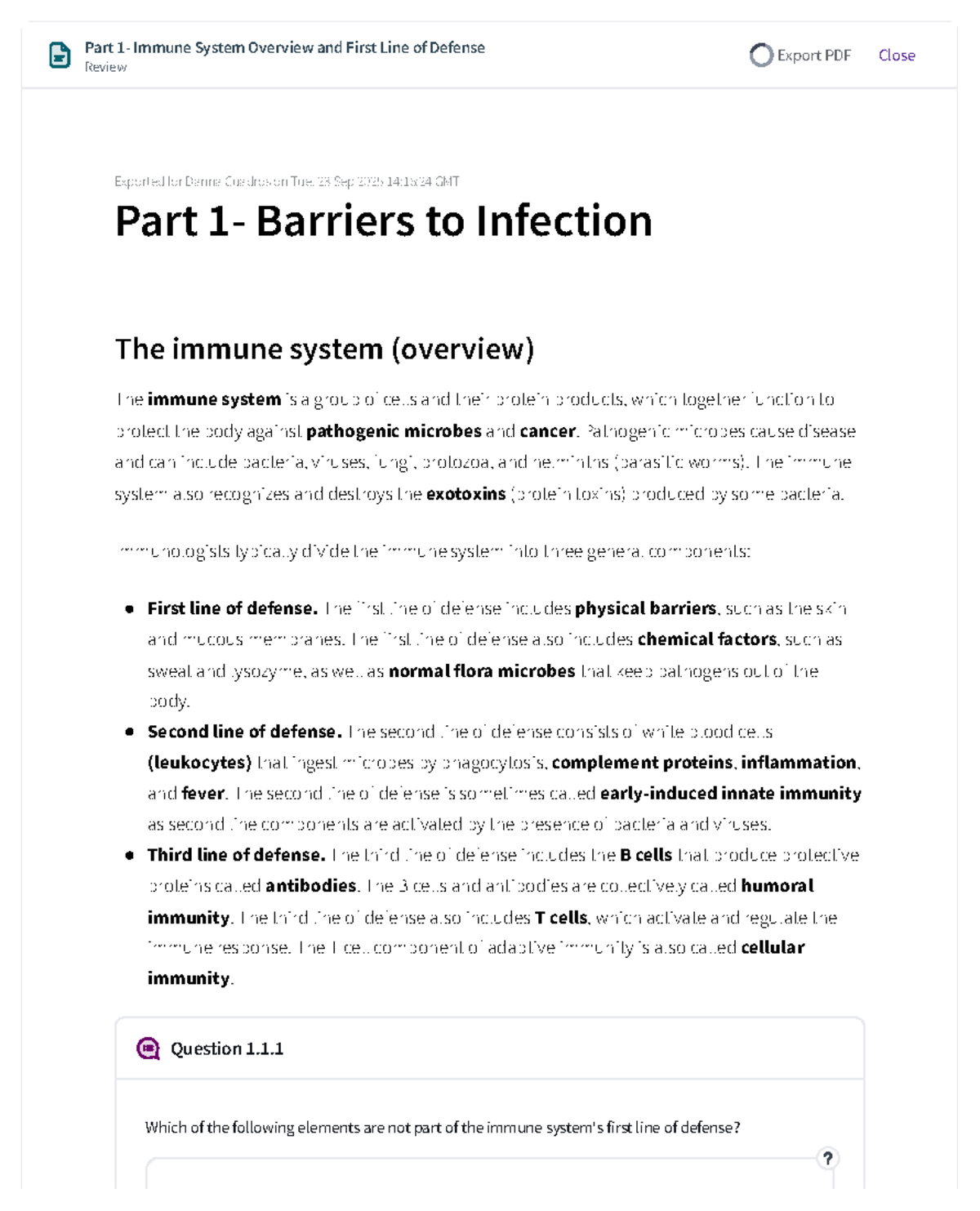 Immune System Overview: First Line of Defense Review (BIO101) - Studocu