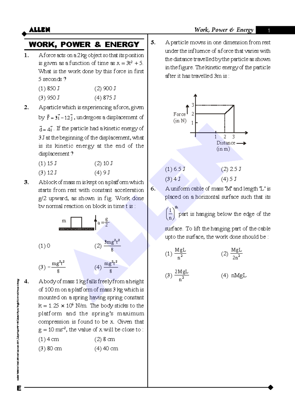 Work, Power & Energy - Course Code: ALLEN Final Exam Notes - Studocu
