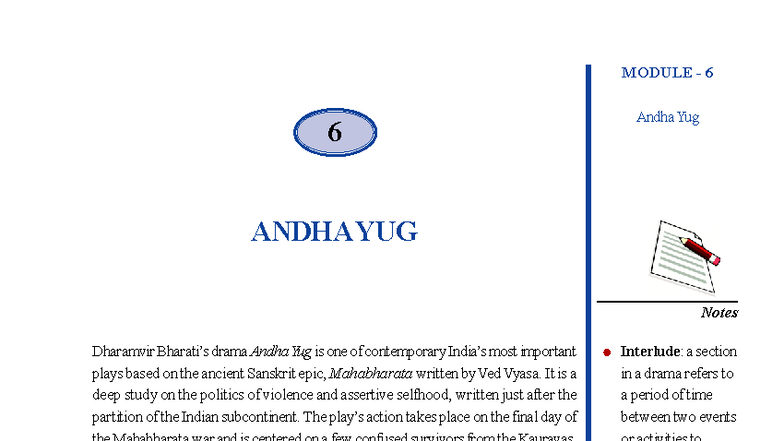 Andha Yug (ENG 302) Module 6: In-Depth Notes and Analysis - Studocu
