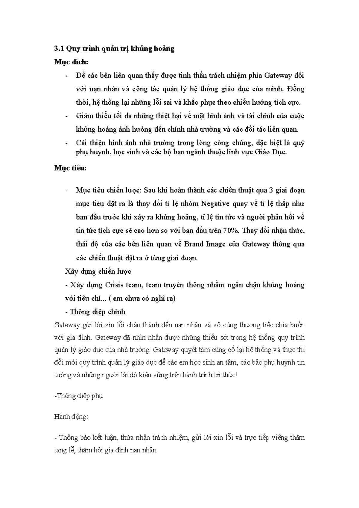 ASM QTKH - QTKT - 3 Quy trình quản trị khủng hoảng Mục đích: - Để các ...