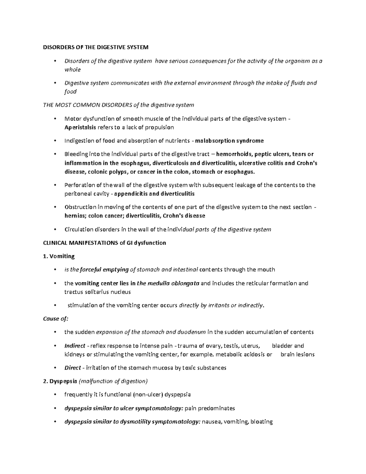 Disorders of the Digestive System: Comprehensive Study Notes - Studocu