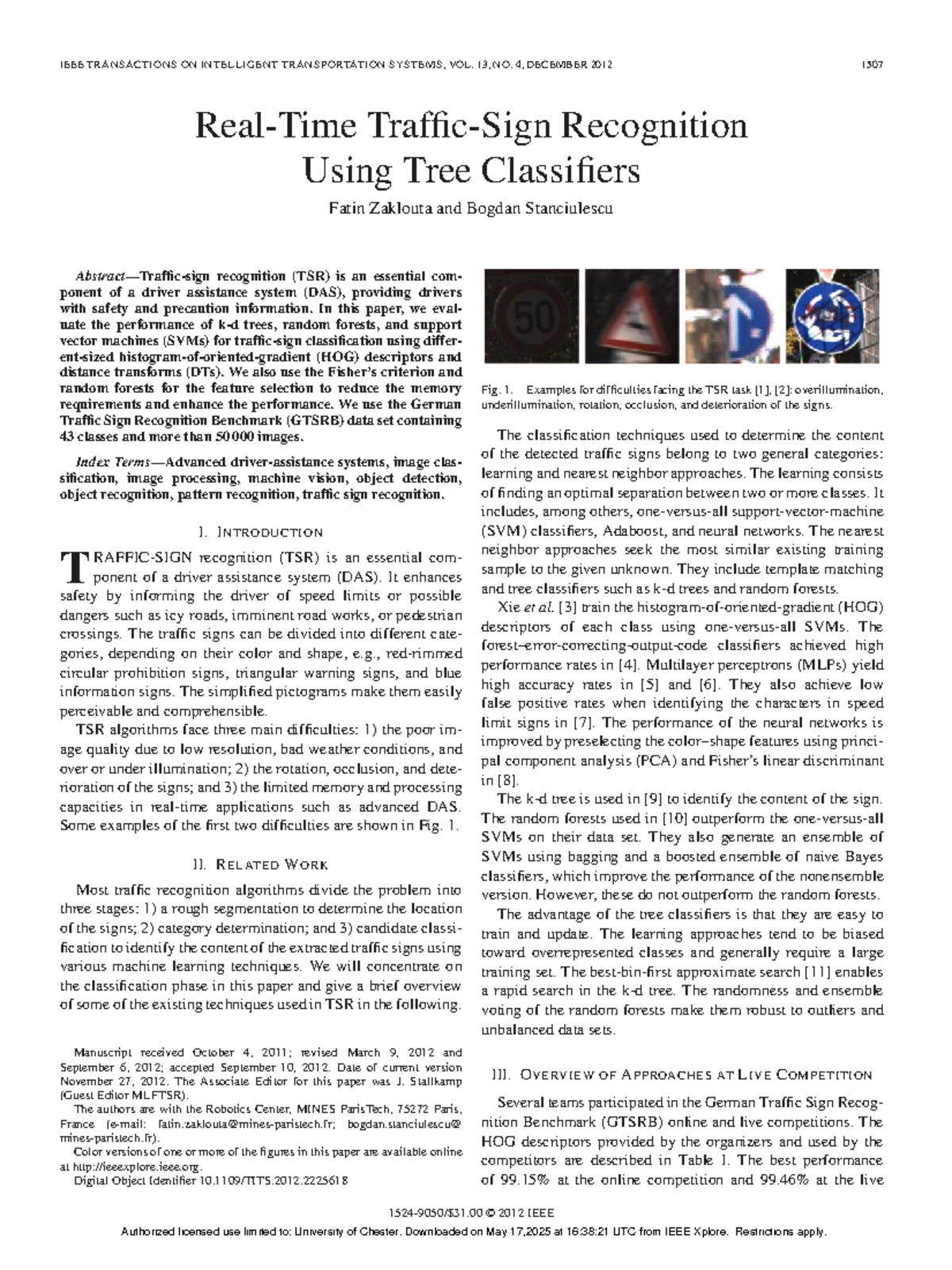 Real-Time Traffic-Sign Recognition Using Tree Classifiers - Real-Time ...
